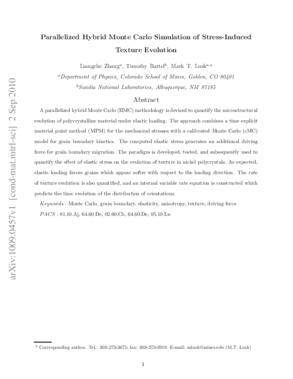 (PDF) Parallelized hybrid Monte Carlo simulation of stress-induced texture evolution