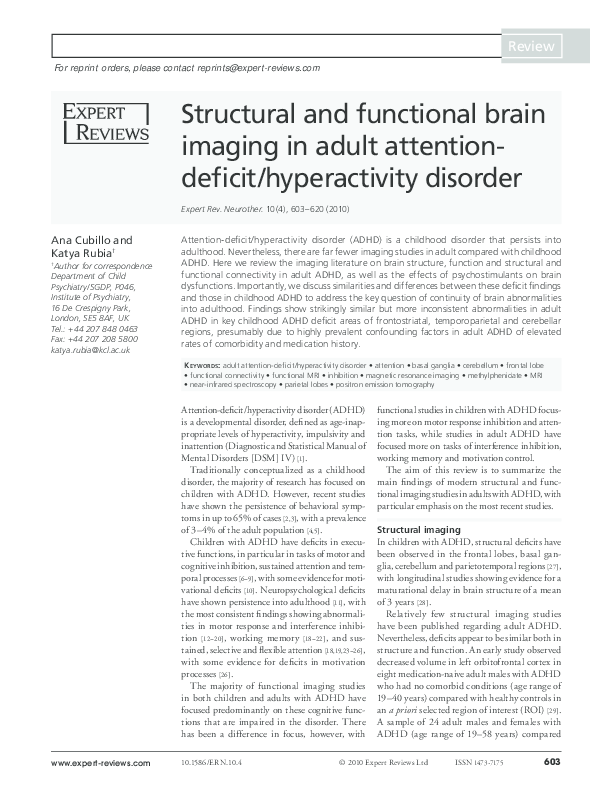 Pdf Structural And Functional Brain Imaging In Adult Attention Deficit Hyperactivity Disorder