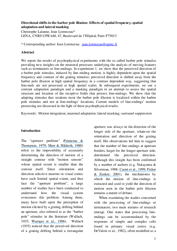 (PDF) Directional shifts in the barber pole illusion: Effects of ...
