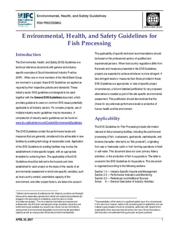 (PDF) Environmental, Health, and Safety Guidelines FISH PROCESSING ...