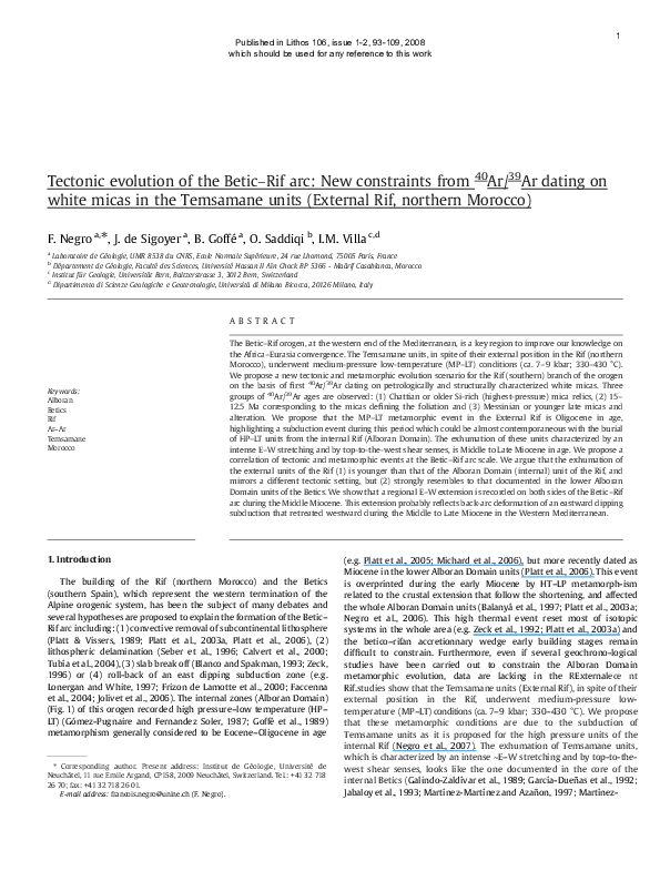 (PDF) Tectonic evolution of the Betic–Rif arc: New constraints from ...