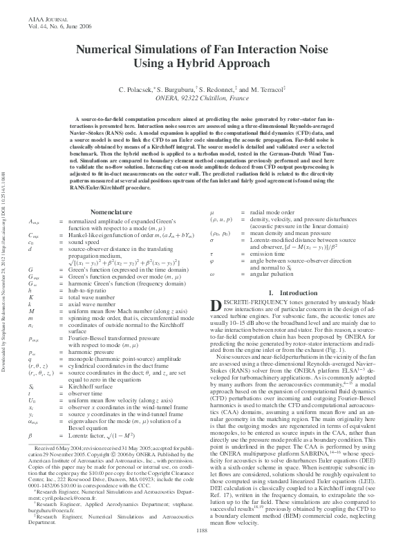(PDF) Numerical Simulations of Fan Interaction Noise Using a Hybrid Approach