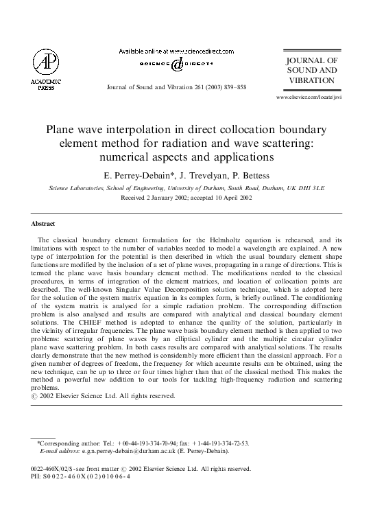(PDF) Plane wave interpolation in direct collocation boundary element method for radiation and ...