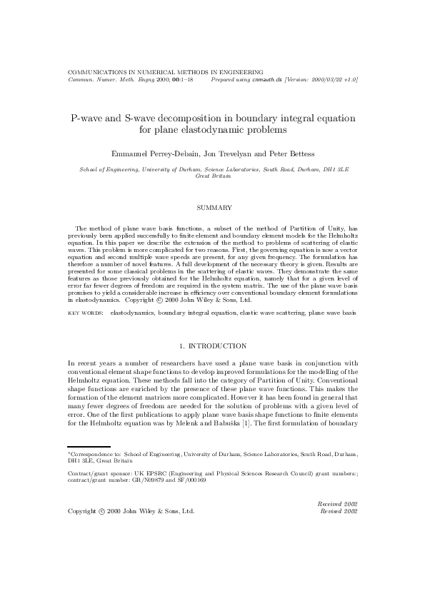 (PDF) P-wave and S-wave decomposition in boundary integral equation for plane elastodynamic problems