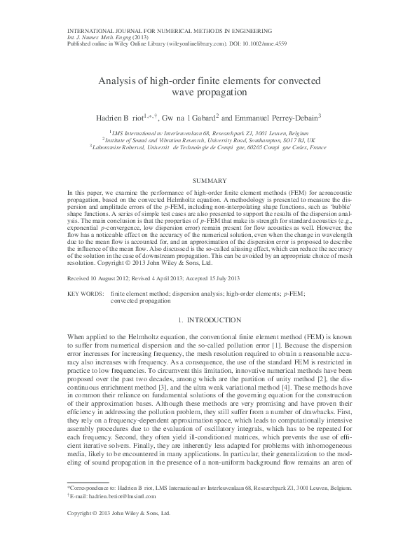 Pdf Analysis Of High Order Finite Elements For Convected Wave Propagation