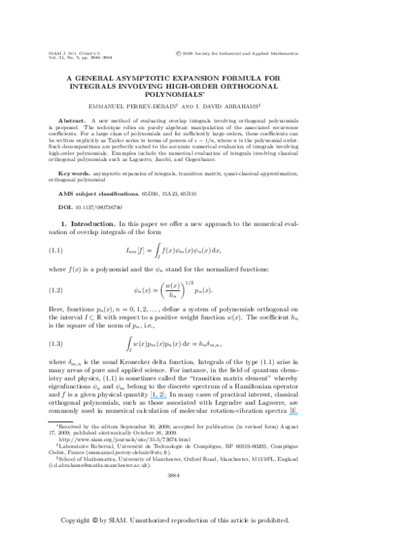 (PDF) A General Asymptotic Expansion Formula for Integrals Involving High-Order Orthogonal ...
