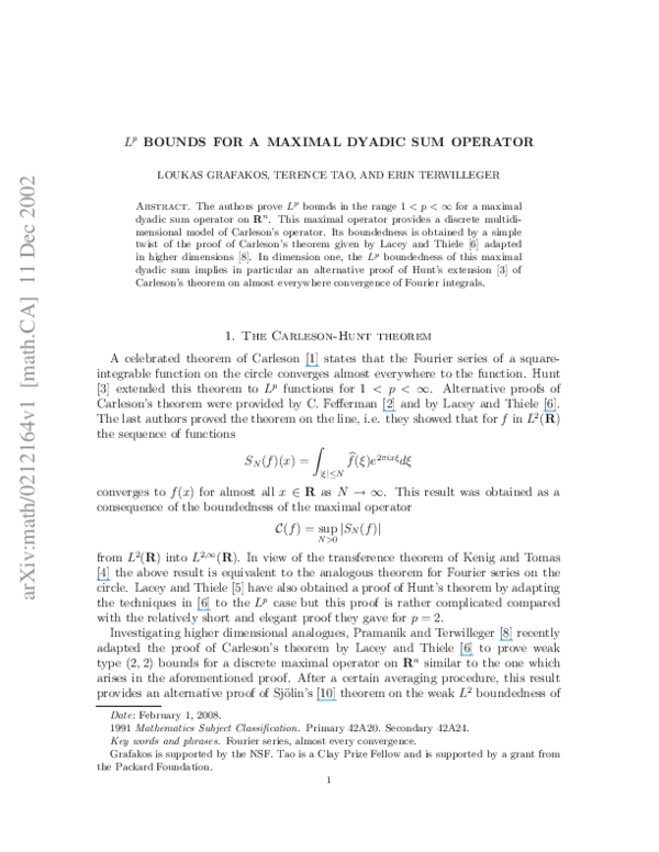 (PDF) L p bounds for a maximal dyadic sum operator
