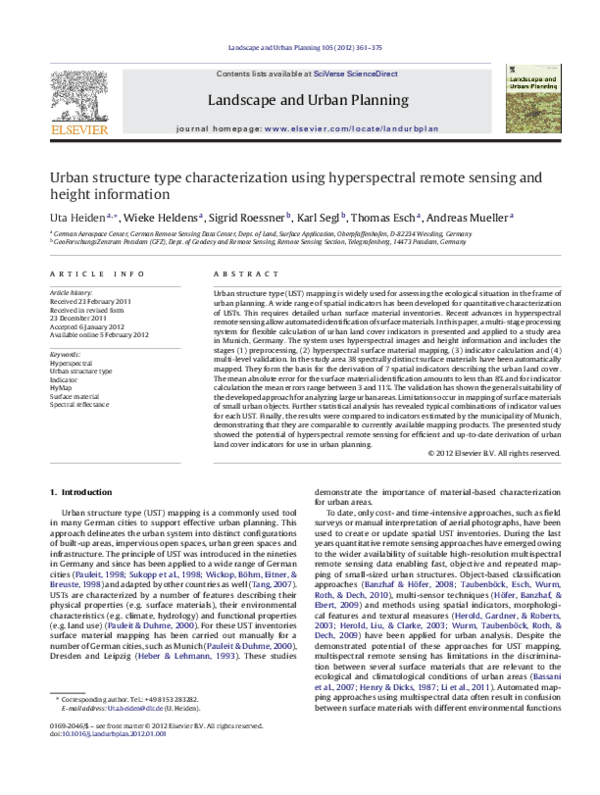 (PDF) Urban structure type characterization using hyperspectral remote sensing and height ...