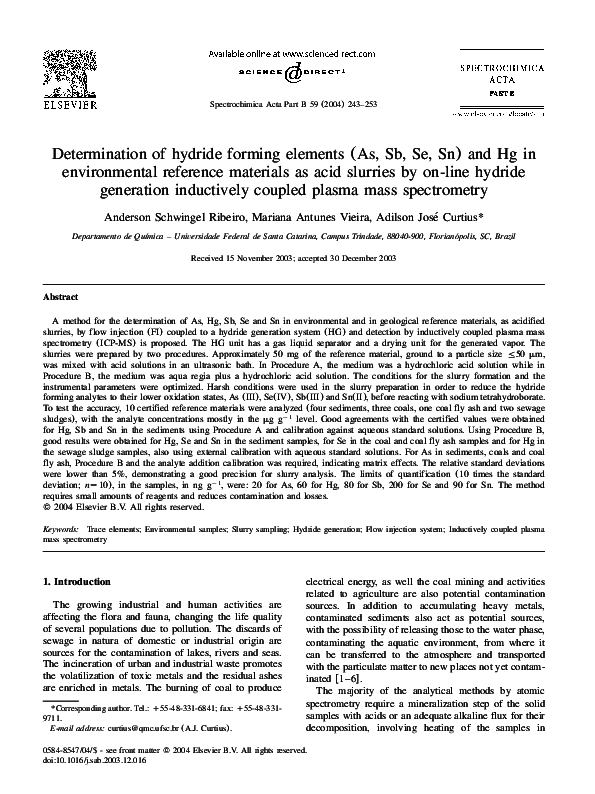 (PDF) Determination of hydride forming elements (As, Sb, Se, Sn) and Hg in environmental ...