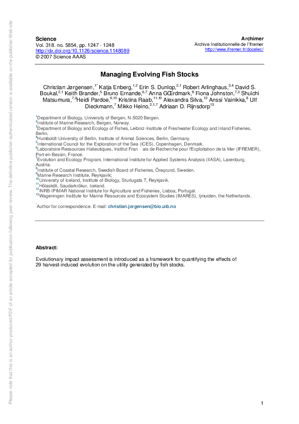 (PDF) Managing evolving fish stocks