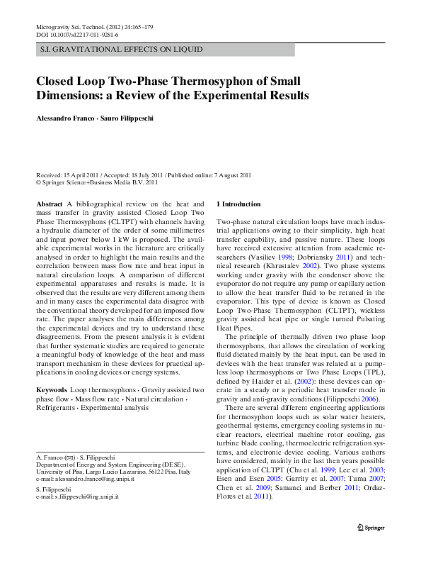 (PDF) Closed loop two-phase thermosyphon of small dimensions: A review ...