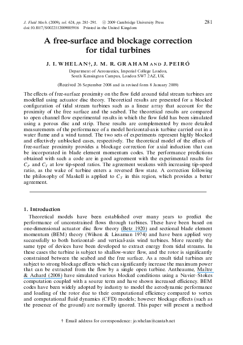 (PDF) A free-surface and blockage correction for tidal turbines