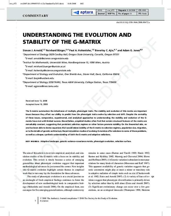 (PDF) UNDERSTANDING THE EVOLUTION AND STABILITY OF THE G-MATRIX