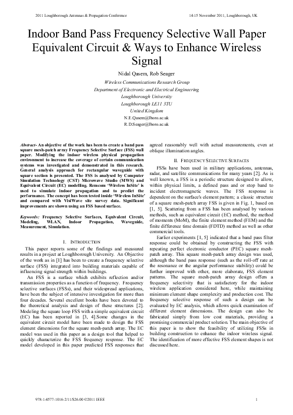(PDF) Indoor band pass frequency selective wall paper Equivalent ...