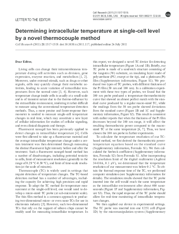 (PDF) Determining intracellular temperature at single-cell level by a ...