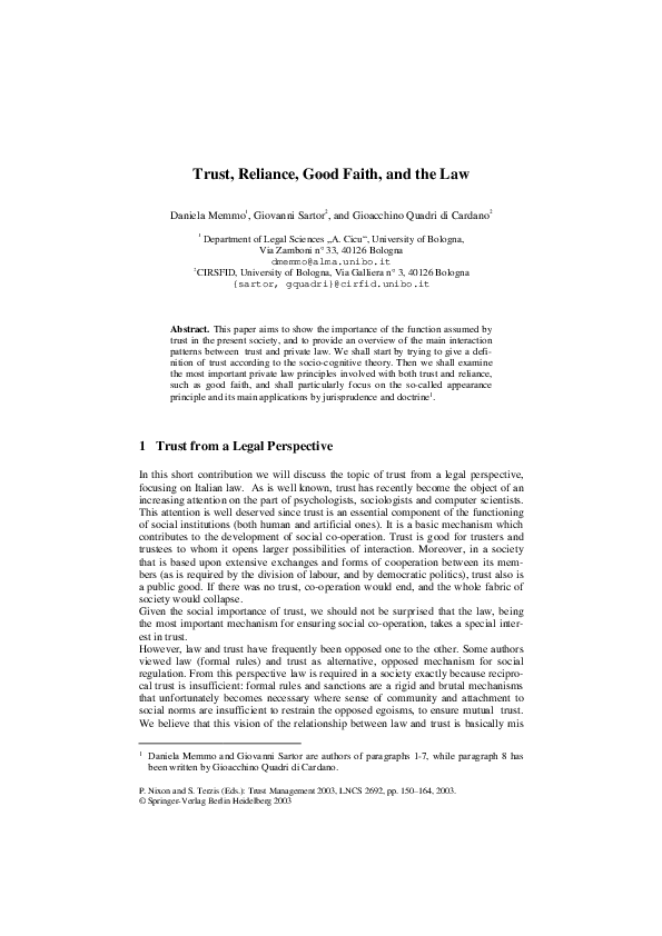 Trust, Reliance, Good Faith, and the Law