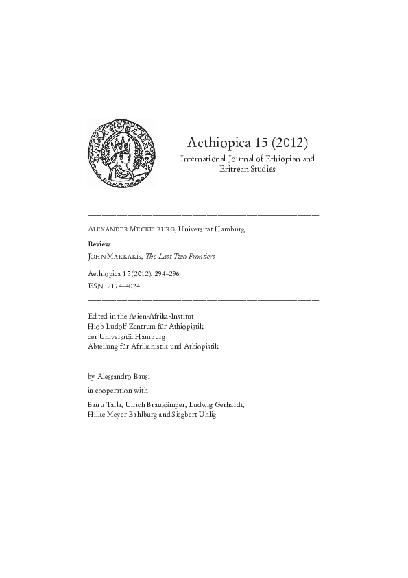 Review: John Markakis, Ethiopia: The Last Two Frontiers (Aethiopica, 15 ...