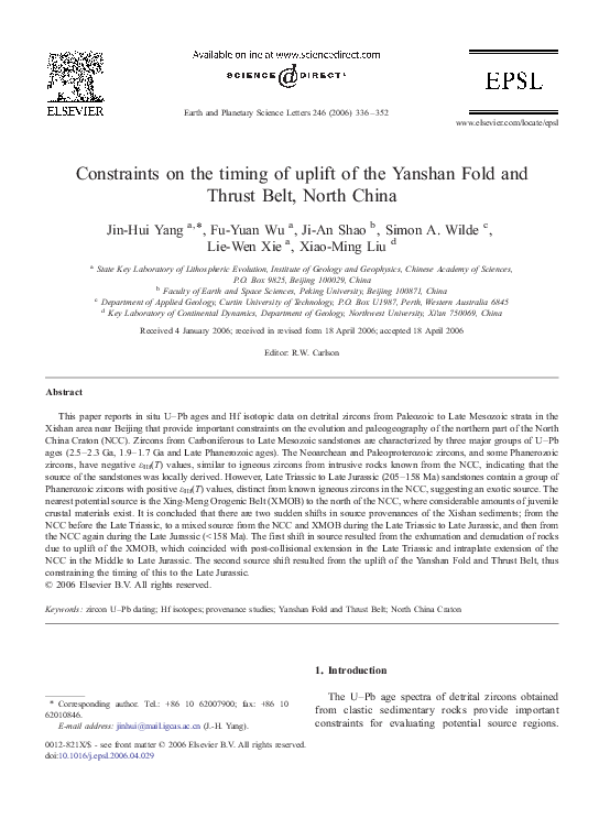 (PDF) Constraints on the timing of uplift of the Yanshan Fold and ...