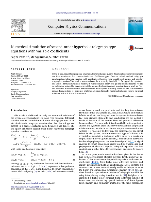 Pdf Numerical Simulation Of Second Order Hyperbolic Telegraph Type