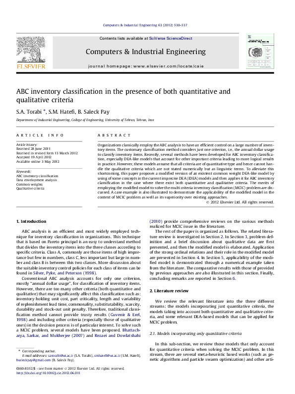 (PDF) ABC inventory classification in the presence of both quantitative and qualitative criteria