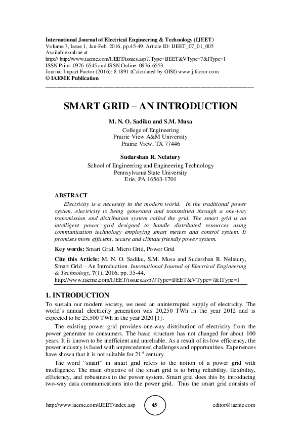 (PDF) SMART GRID – AN INTRODUCTION