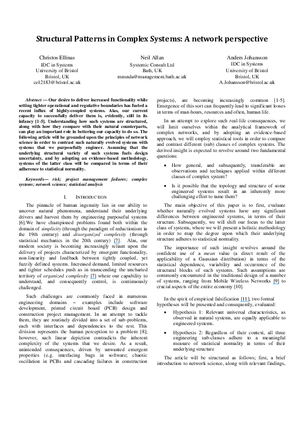 (PDF) Structural Patterns in Complex Systems: A network perspective