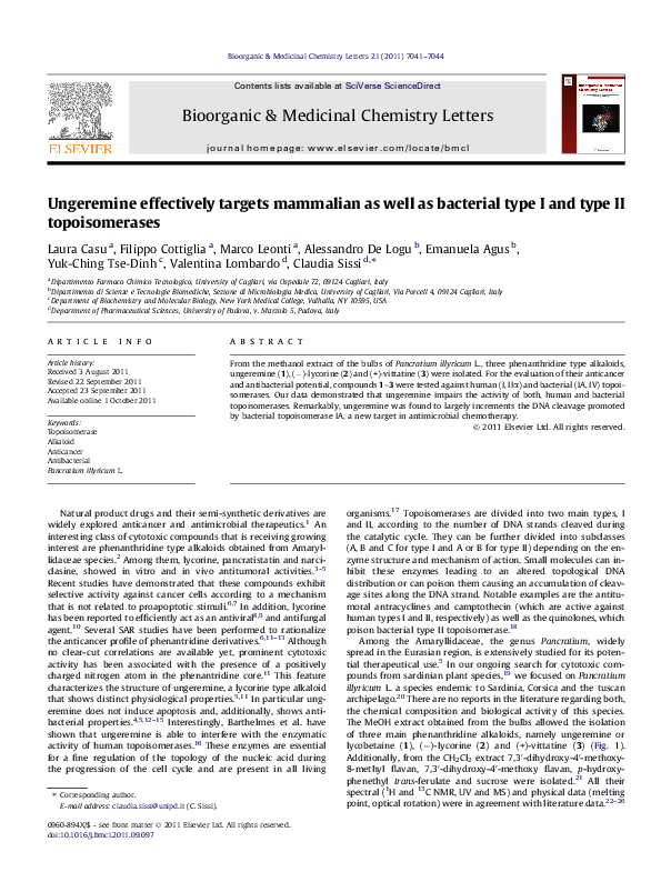 (PDF) Ungeremine effectively targets mammalian as well as bacterial ... (PDF) Ungeremine effectively targets mammalian as well as bacterial ...