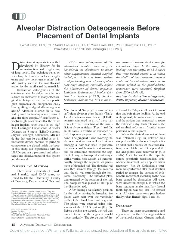 (PDF) Alveolar Distraction Osteogenesis Before Placement of Dental Implants