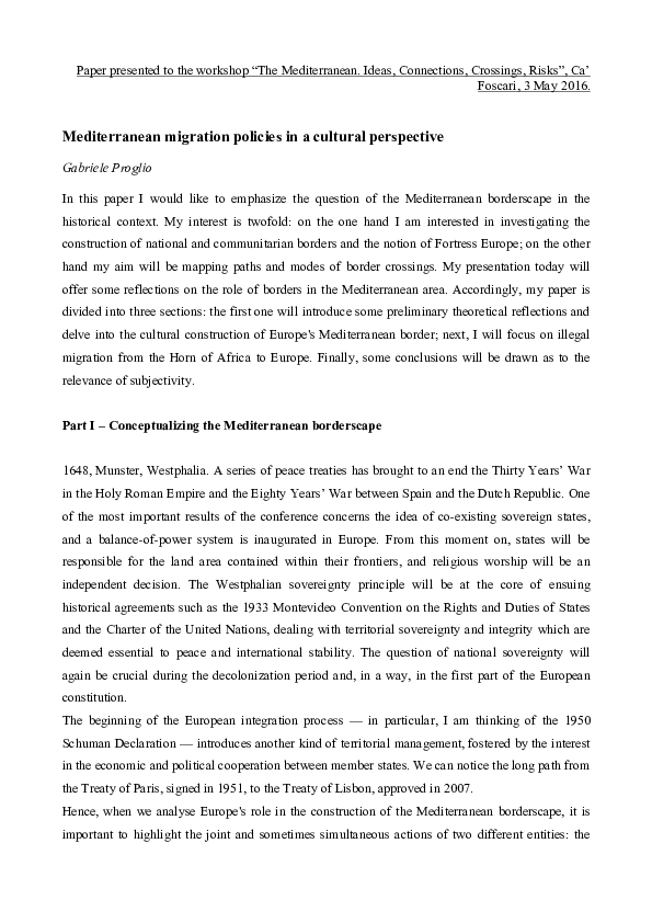 (PDF) European migration policies in the Mediterranean in a cultural ...