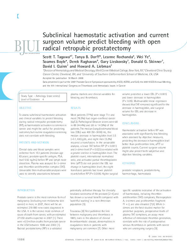 (PDF) Subclinical haemostatic activation and current surgeon volume ...