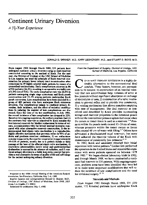 (PDF) Continent urinary diversion. A 5 1/2 year experience