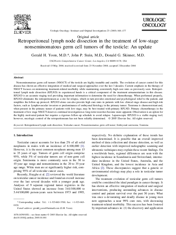 (PDF) Retroperitoneal lymph node dissection in the treatment of low-stage nonseminomatous germ ...