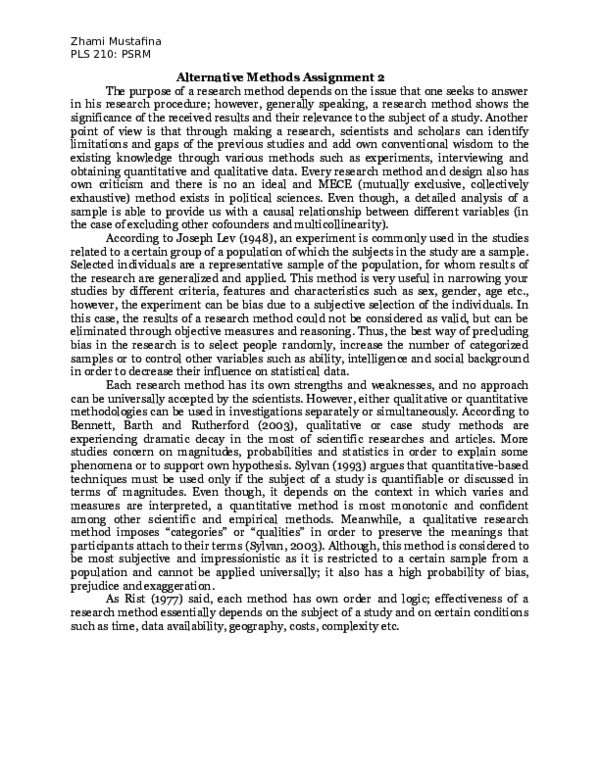 (DOC) Alternative Methods Assignment 2