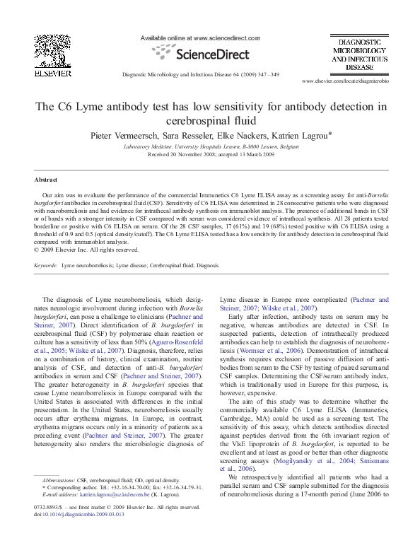 (PDF) The C6 Lyme antibody test has low sensitivity for antibody ...