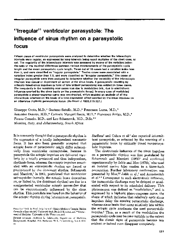 (PDF) “Irregular” ventricular parasystole: The influence of sinus ...