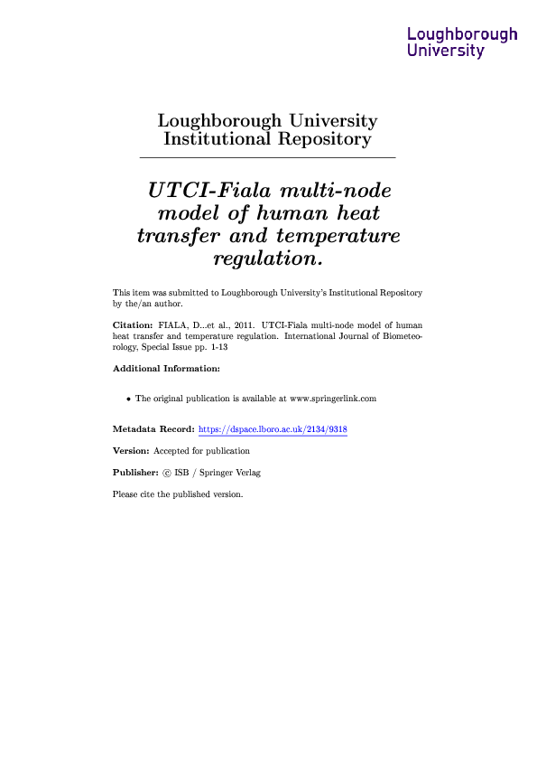 (PDF) UTCI-Fiala multi-node model of human heat transfer and ...