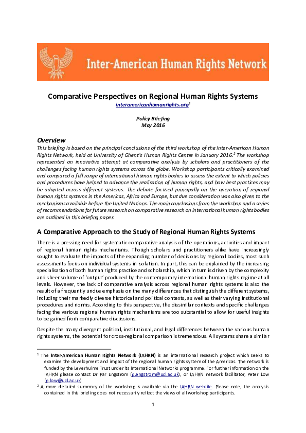 (PDF) Comparative Perspectives on Regional Human Rights Systems