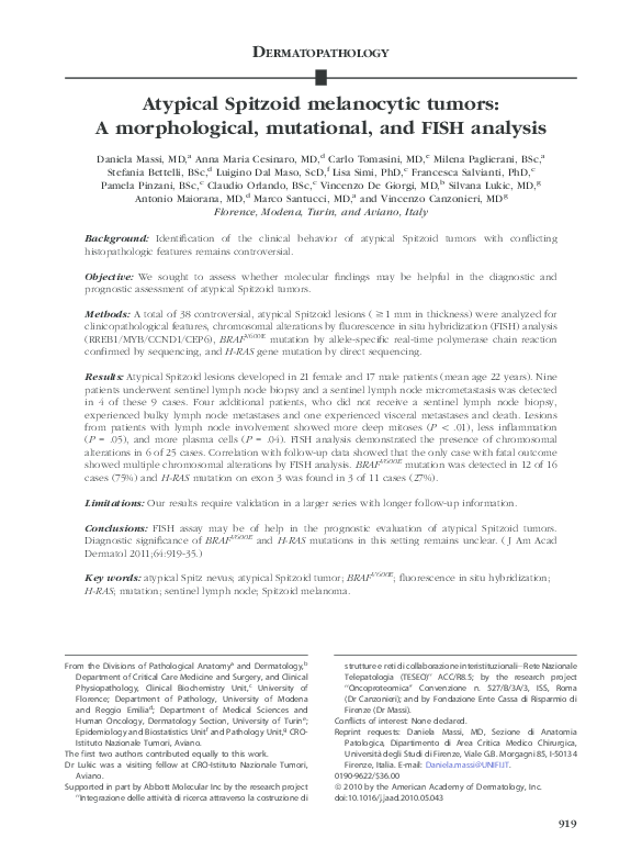 (PDF) Atypical Spitzoid melanocytic tumors: A morphological, mutational ...