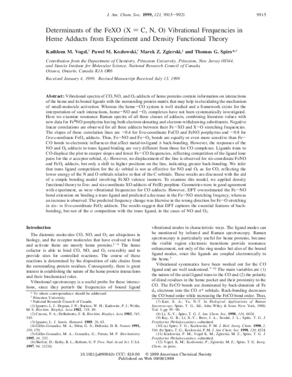 (PDF) Determinants of the FeXO (X = C, N, O) Vibrational Frequencies in ...