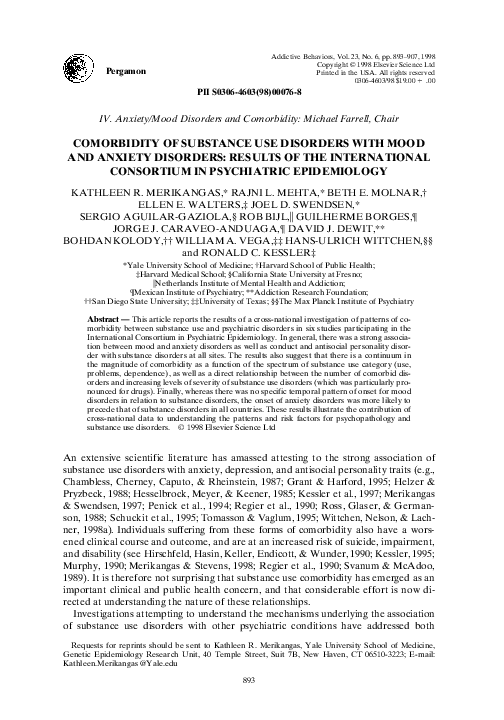 (PDF) The spectrum of substance use in mood and anxiety disorders | S ...