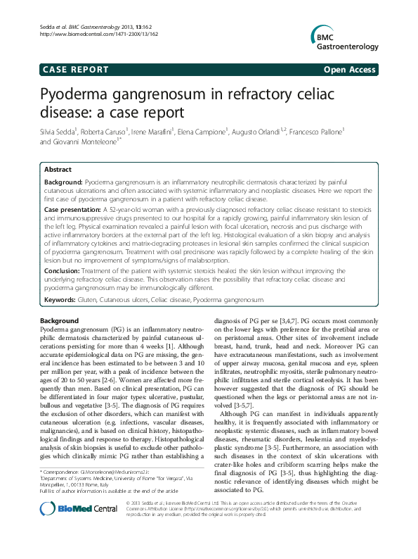 (PDF) Pyoderma gangrenosum in refractory celiac disease: a case report