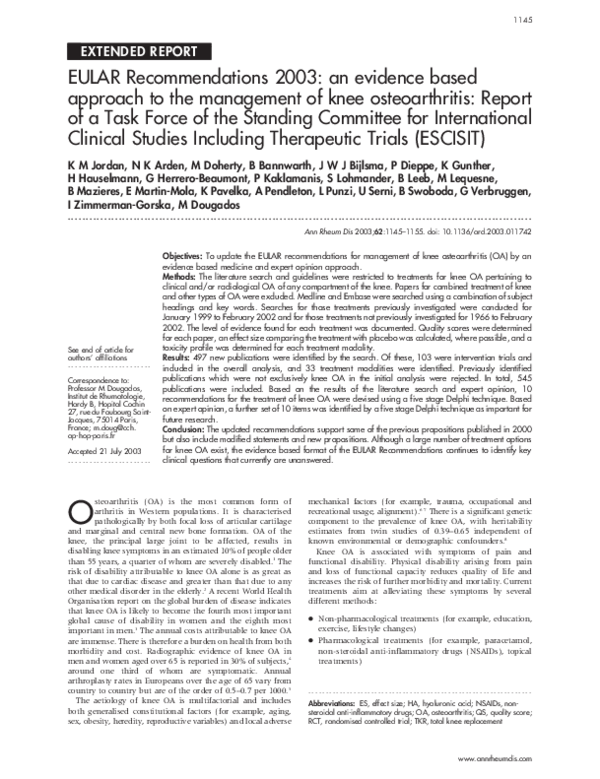 (PDF) EULAR Recommendations 2003: an evidence based approach to the ...