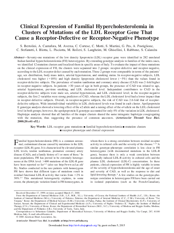 (PDF) Clinical Expression of Familial Hypercholesterolemia in Clusters ...