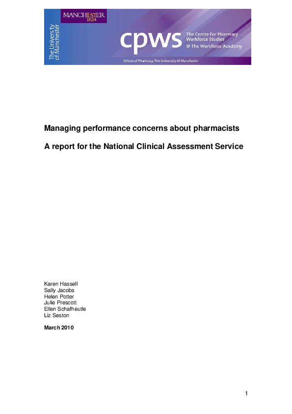 (PDF) Managing performance concerns about pharmacists A report for the ...