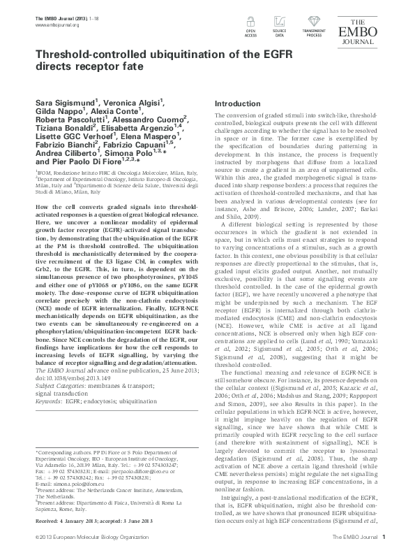 (PDF) Threshold-controlled ubiquitination of the EGFR directs receptor fate