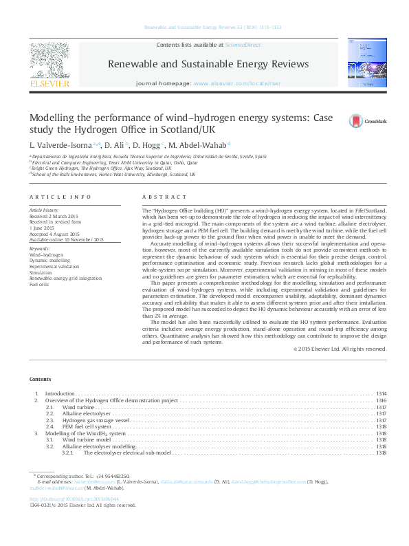 (PDF) Modelling the performance of wind–hydrogen energy systems: Case ...