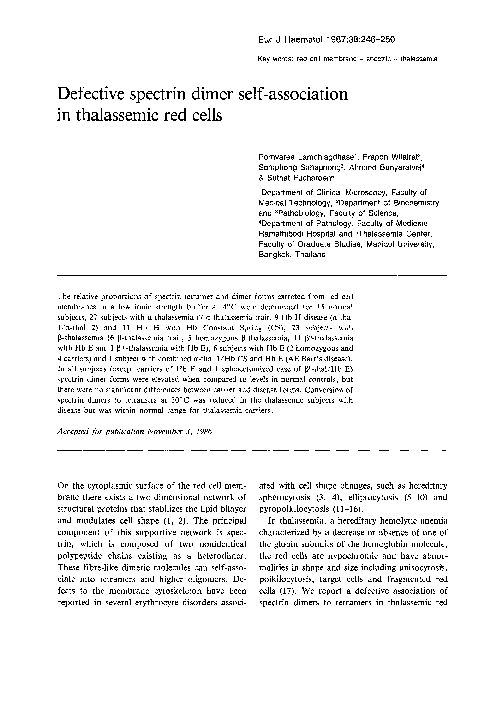 (PDF) Defective spectrin dimer self-association in thalassemic red cells