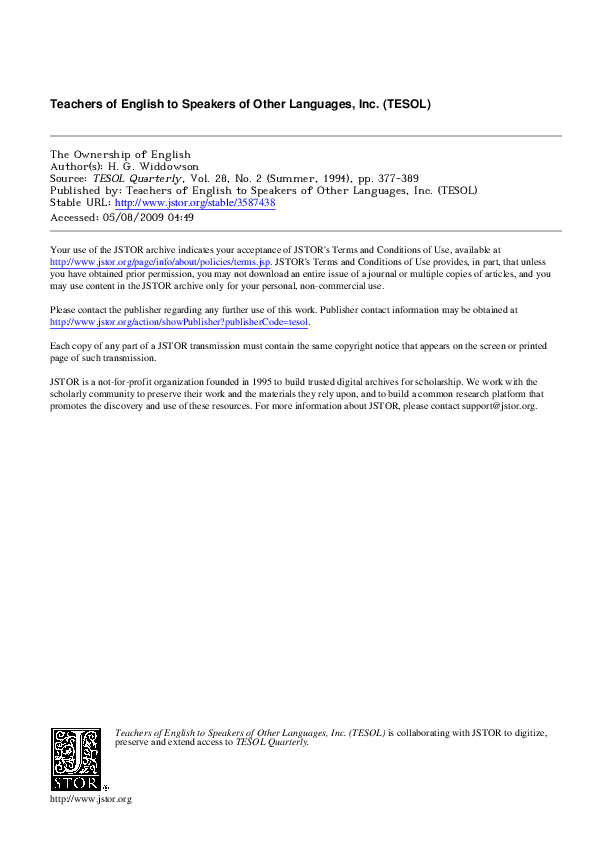 (PDF) Teachers of English to Speakers of Other Languages, Inc. (TESOL