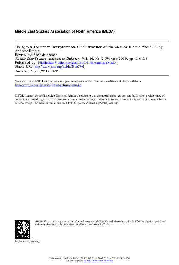 (PDF) Review of Andrew Rippin (ed.), The Qur’ān: Formative ...