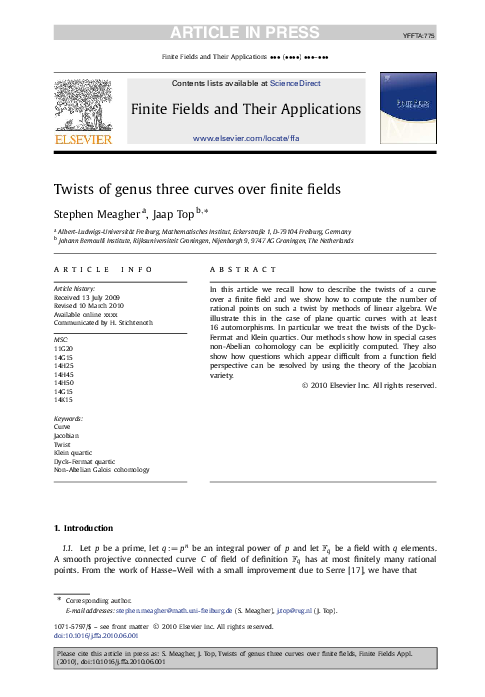 (PDF) Twists of genus three curves over finite fields